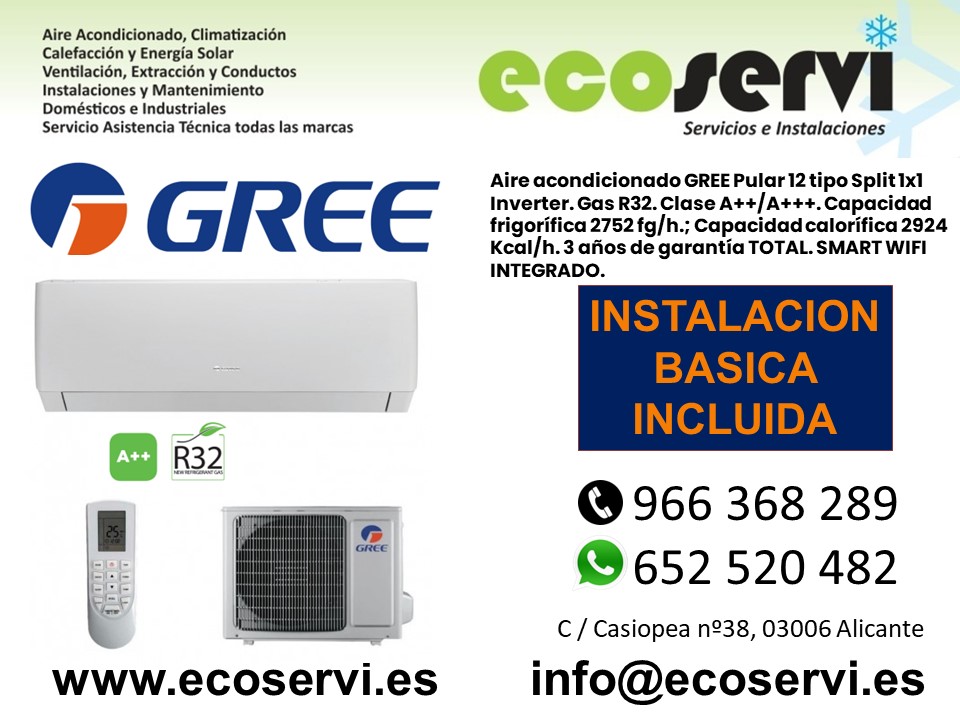 Aire Acondicionado Alicante Split GREE PULAR 12