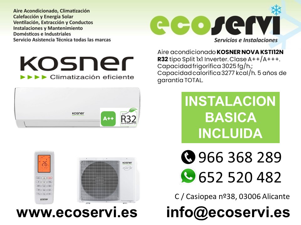 Aire Acondicionado Alicante Split KOSNER NOVA KSTI12N